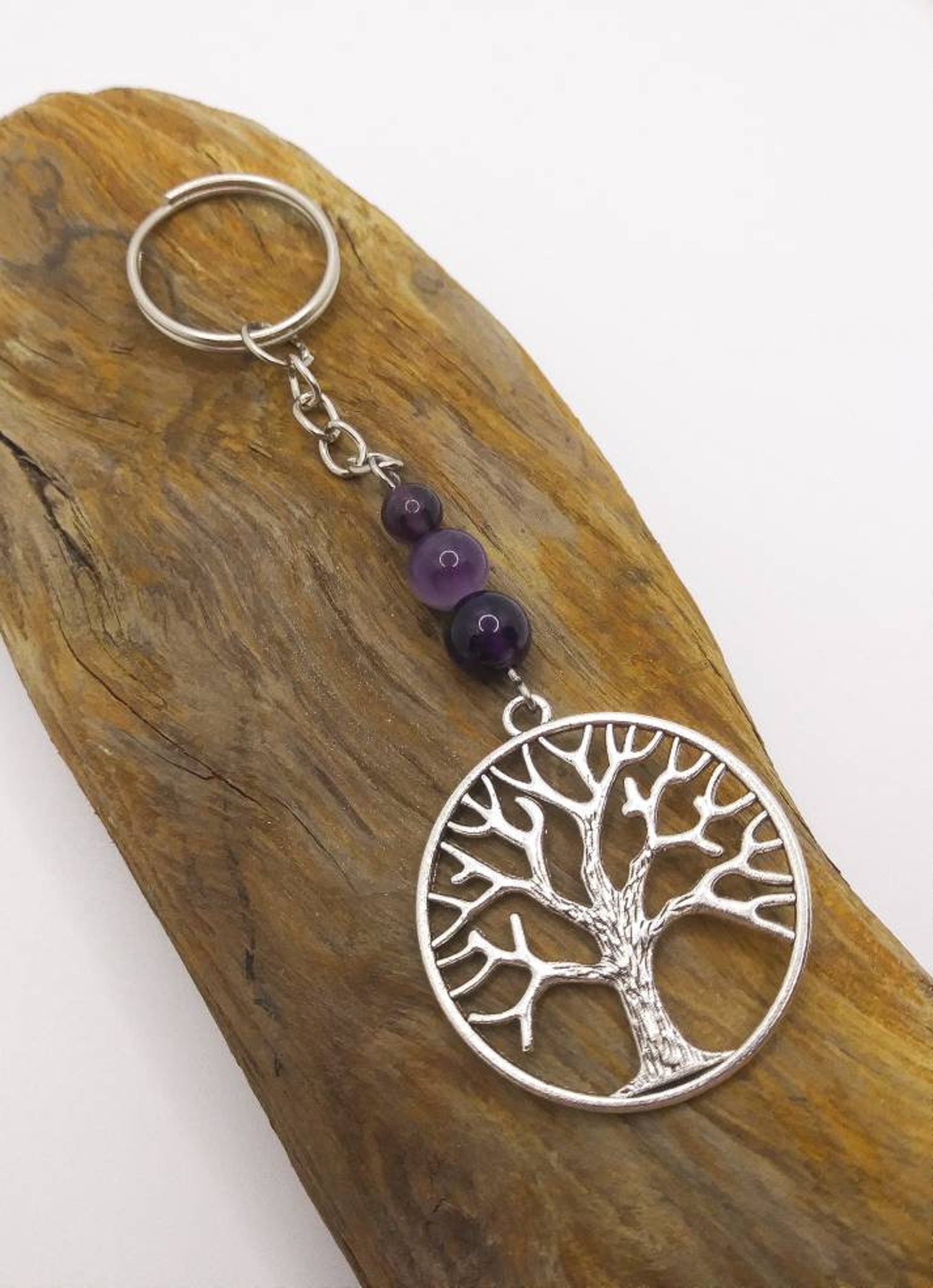 Amethyst Tree of Life Keychain Birthstone Keychain Natural - Etsy