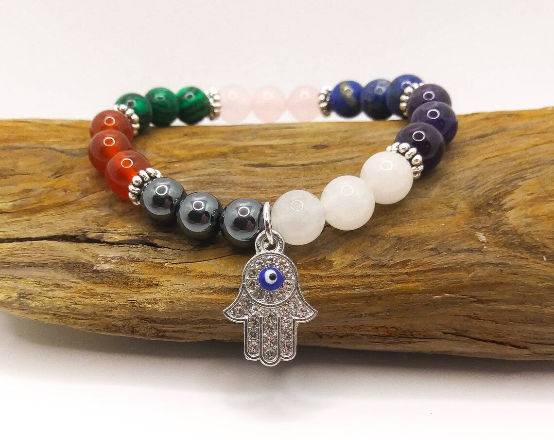 Chakra Hamsa Bracelet Seven Chakra Bracelet Natural Stone - Etsy