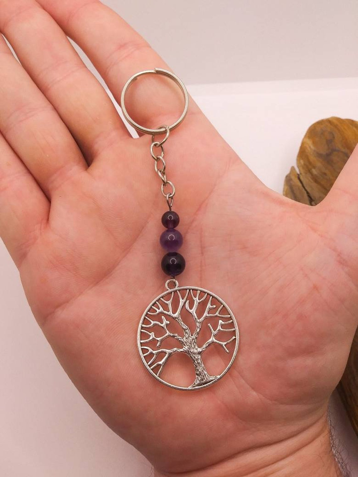 Amethyst Tree of Life Keychain Birthstone Keychain Natural - Etsy