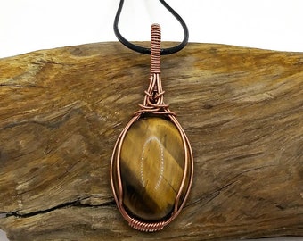 Men's Pendant Wire Wrapped Pendant Tiger Eye Pendant - Etsy