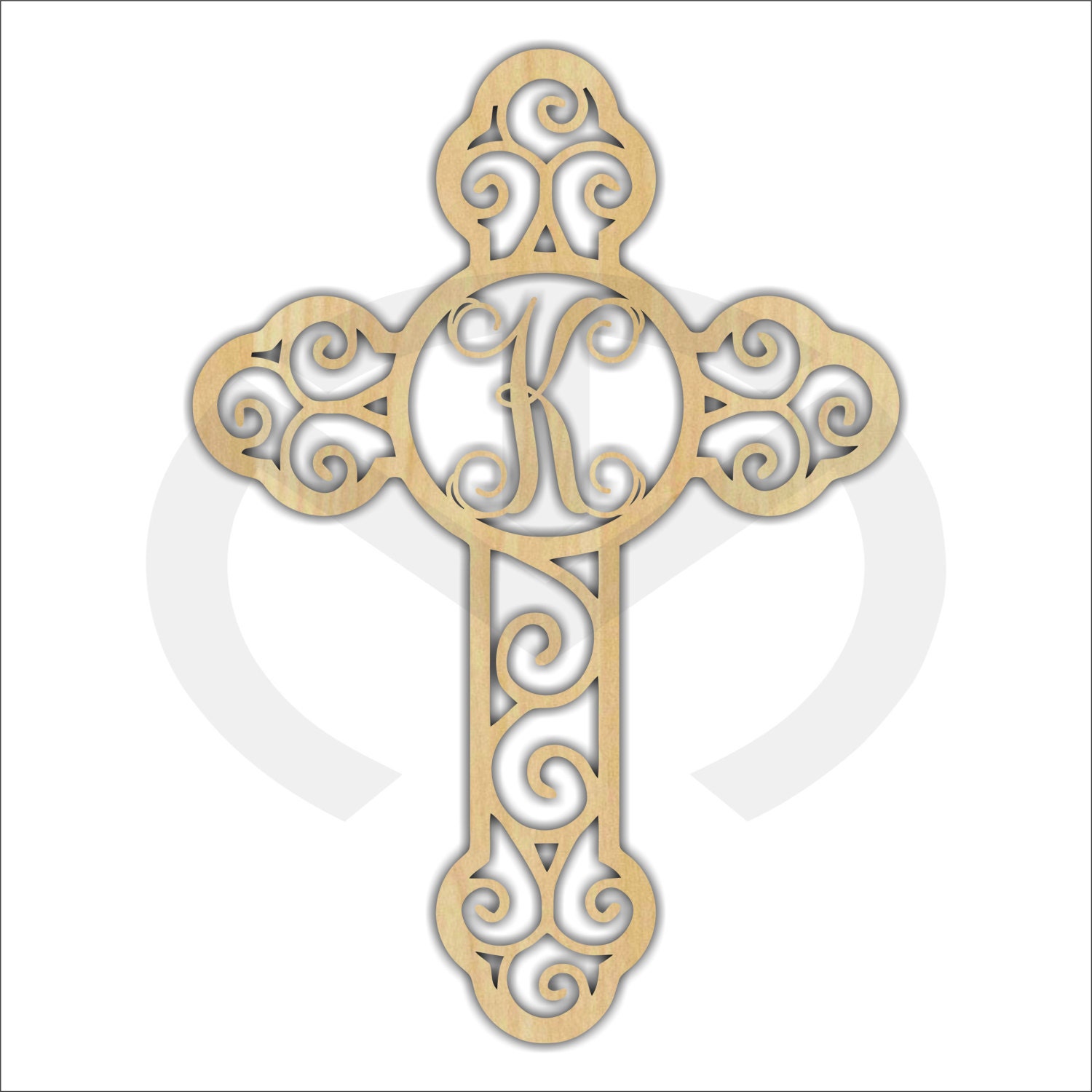 Unfinished Wood Scroll Cross Monogram Door Hanger Laser Cutout With ...