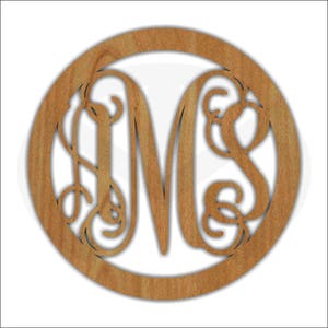 Unfinished Wood Monogram in Circle Frame, Various Sizes, Initials ...