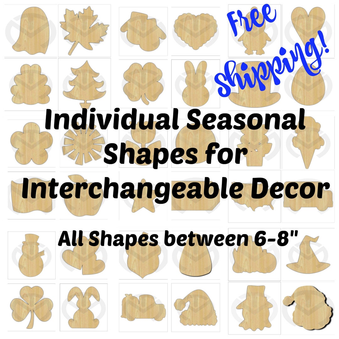Small Seasonal Shapes, Mix & Match, Unfinished Wood Laser Cutout , Home ...
