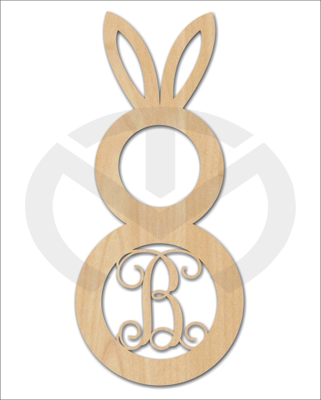 Unfinished Wood Bunny Rabbit Monogram Door Hanger (style 2) Laser ...