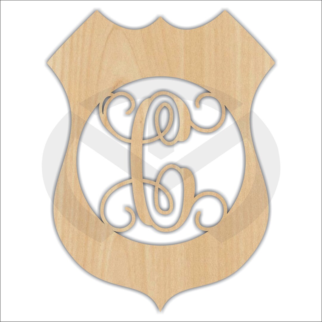 Unfinished Wood Police Badge Door Hanger Laser Cutout W/ Your Initial ...