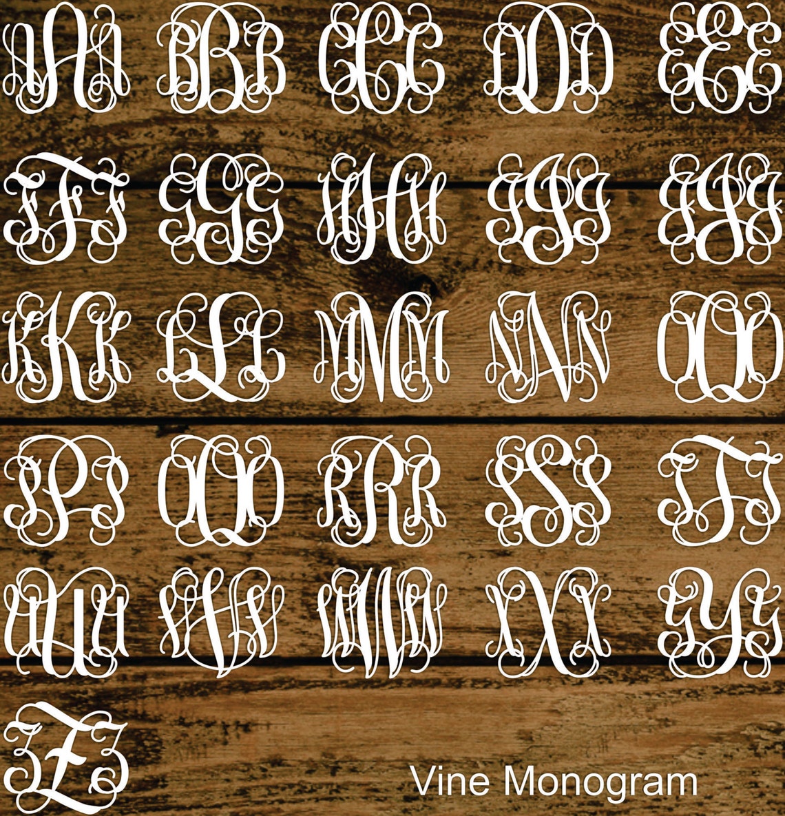 Vine Monogram 3 Initials 01644C Unfinished Wood Laser Cut - Etsy