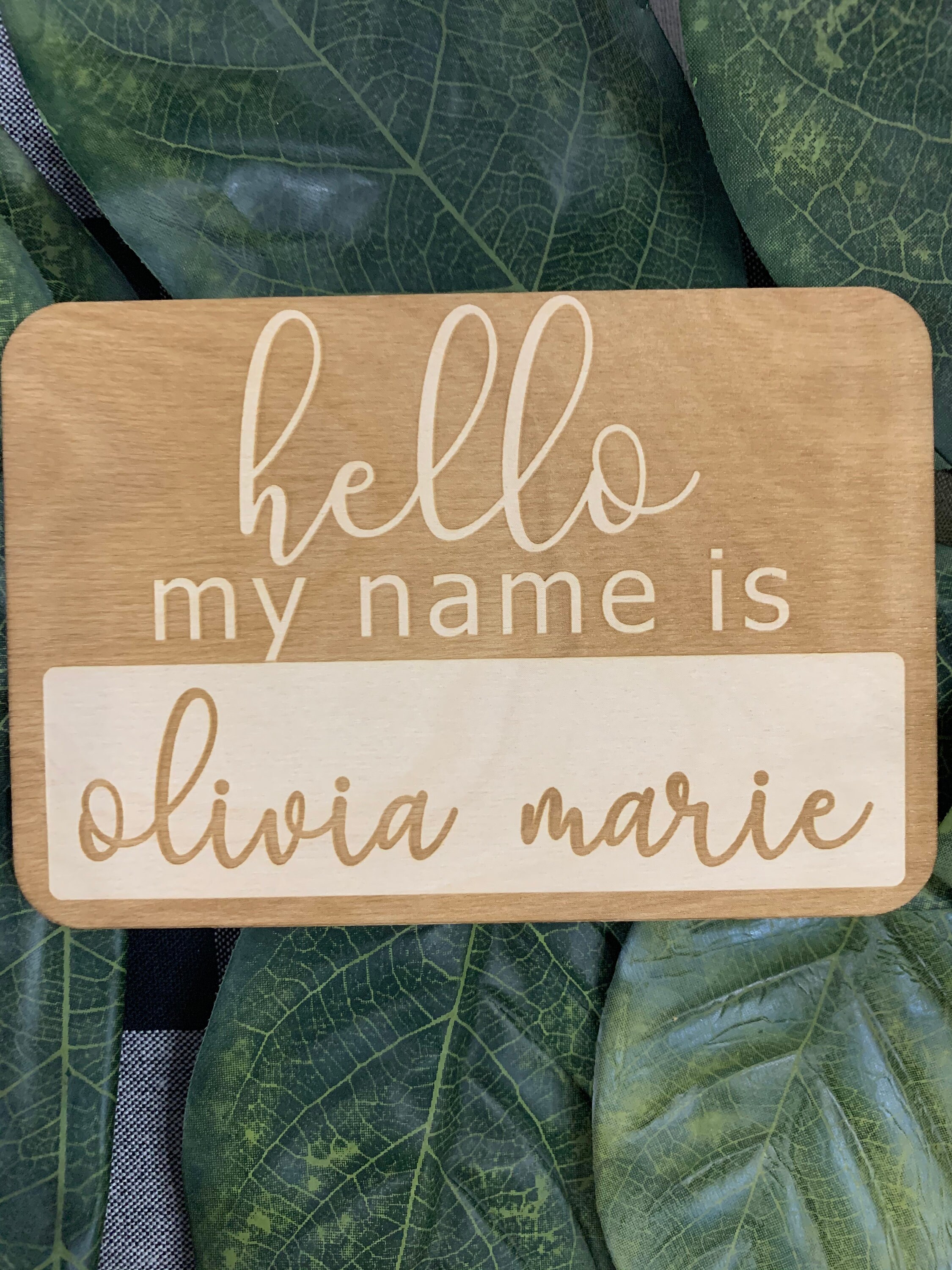 Laser Engraved Baby Name Tag Hello My Name Is Style 9 Baby | Etsy