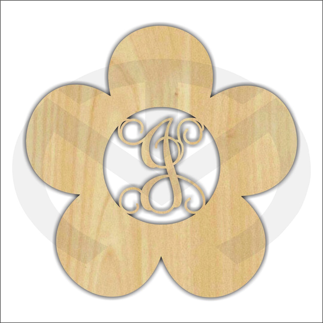 Flower - 01685C- Any Letter, Monogram, Unfinished Wood Laser Cutout ...