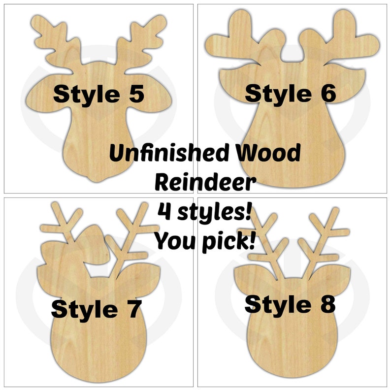 Reindeer/rudolph 4 STYLES Unfinished Wood Laser Cutout - Etsy