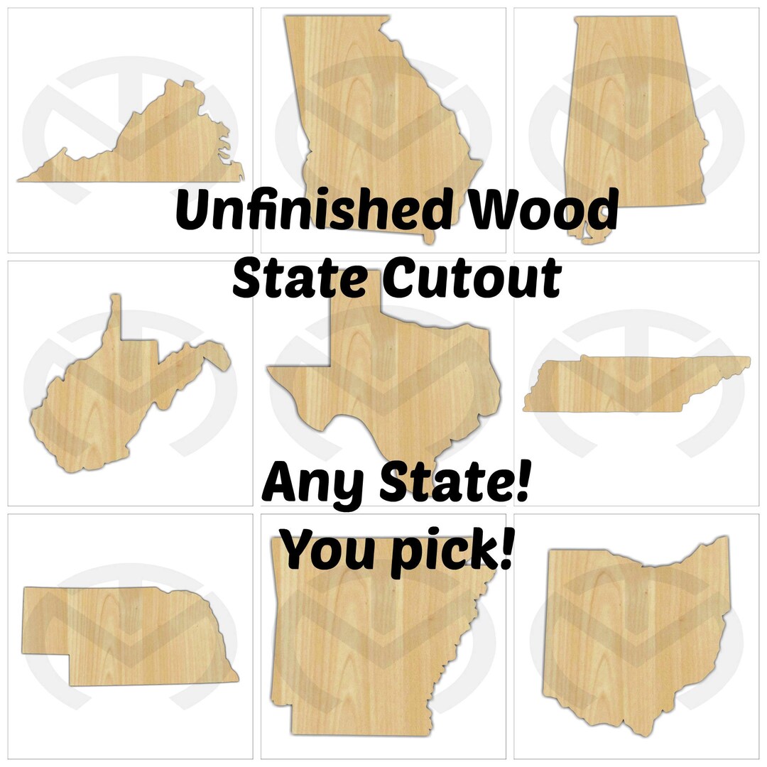 State Shape - 01585- Any State, Unfinished Wood Laser Cutout, Door ...