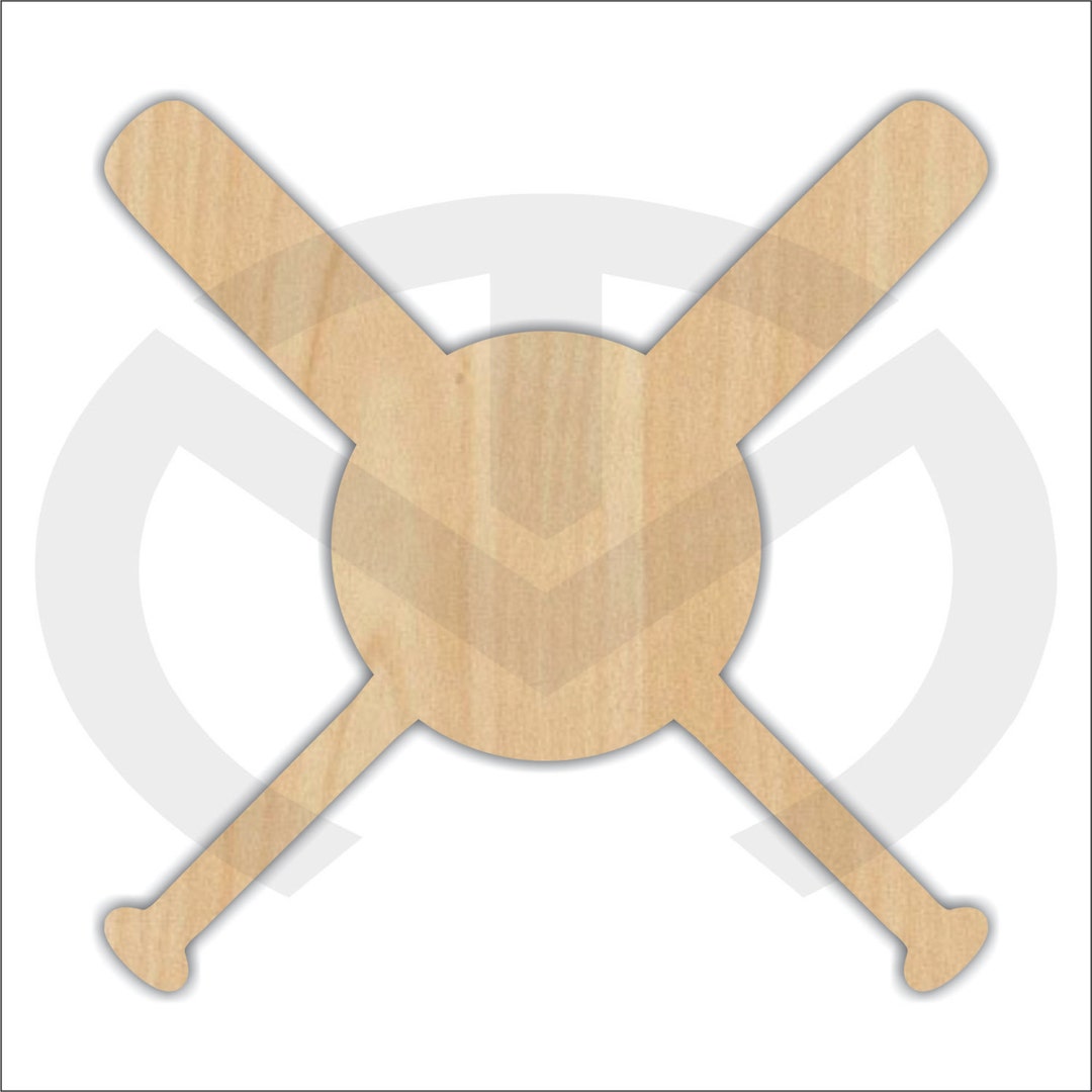 Unfinished Wood Baseball & Bats Cross Shape Laser Cutout, Wreath Accent ...