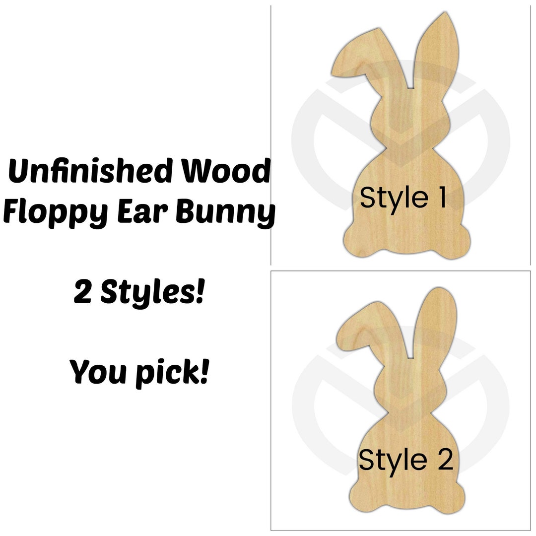 Unfinished Wood Bunny Rabbit With Floppy Ear Laser Cutout, Wreath ...
