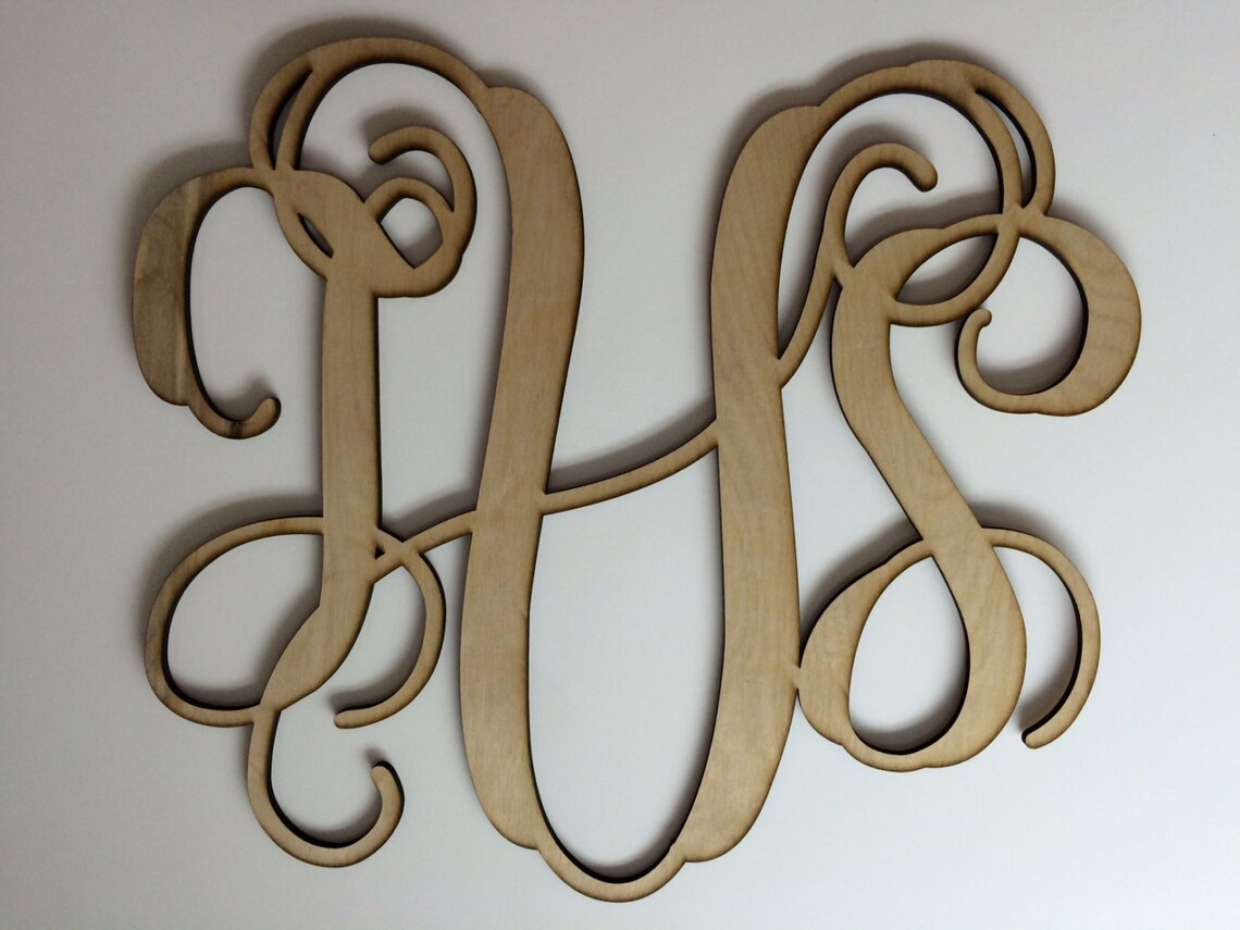 Vine Monogram 3 Initials 01644C Unfinished Wood Laser Cut - Etsy