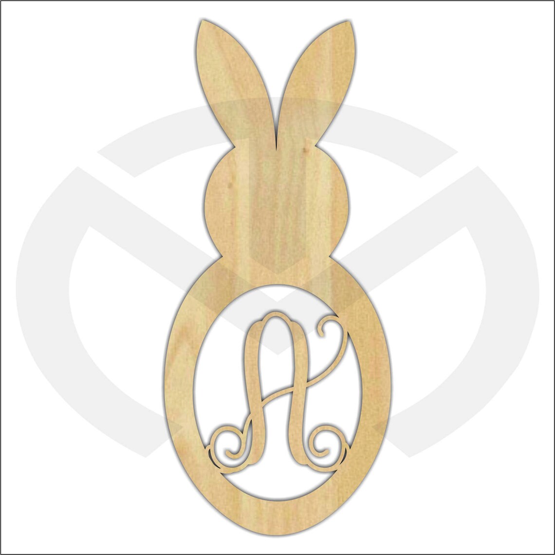 Unfinished Wood Bunny Rabbit Monogram Door Hanger Laser Cutout - Etsy