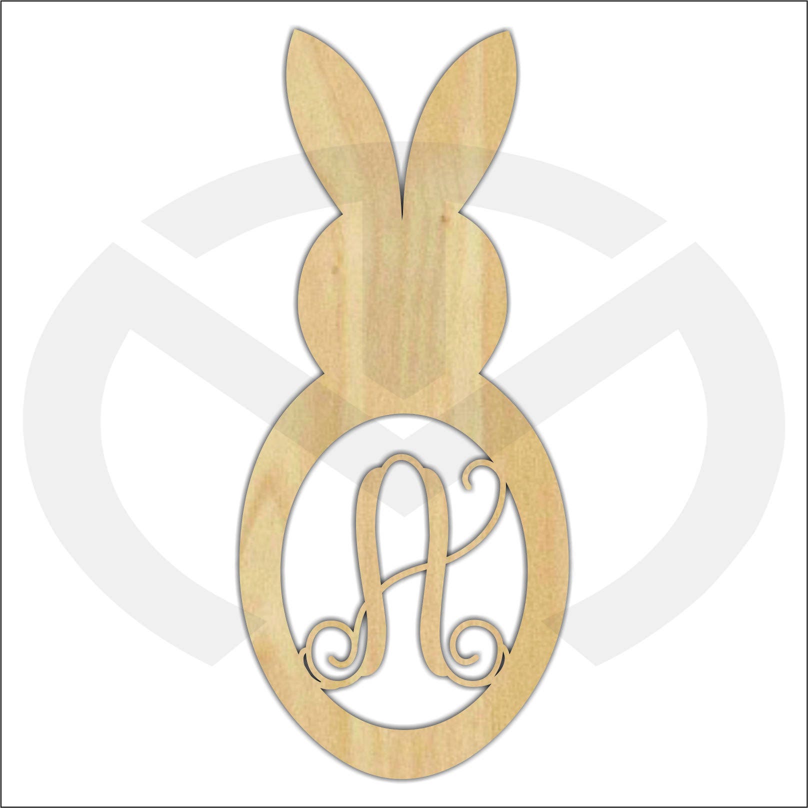 Unfinished Wood Bunny Rabbit Monogram Door Hanger Laser Cutout | Etsy