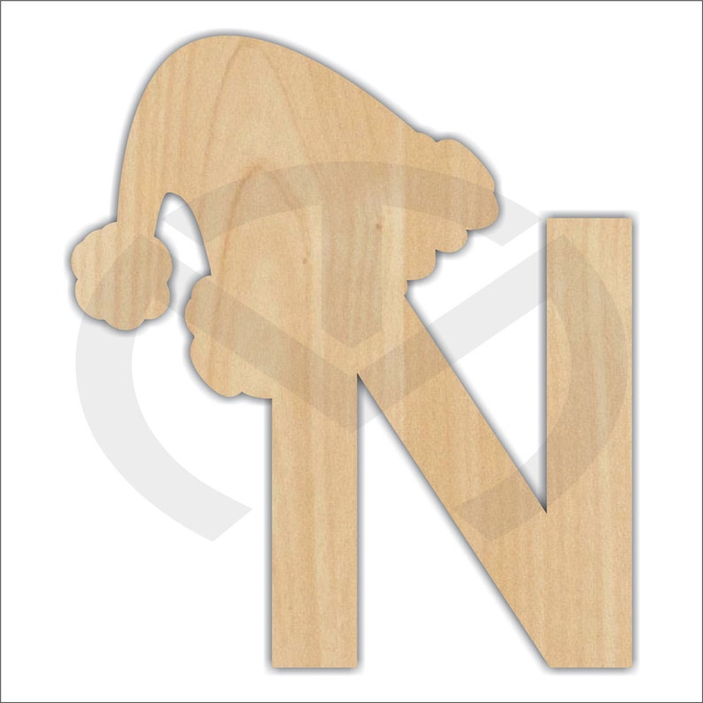 Unfinished Wood Initial With Santa Hat Laser Cutout, Door Hanger ...