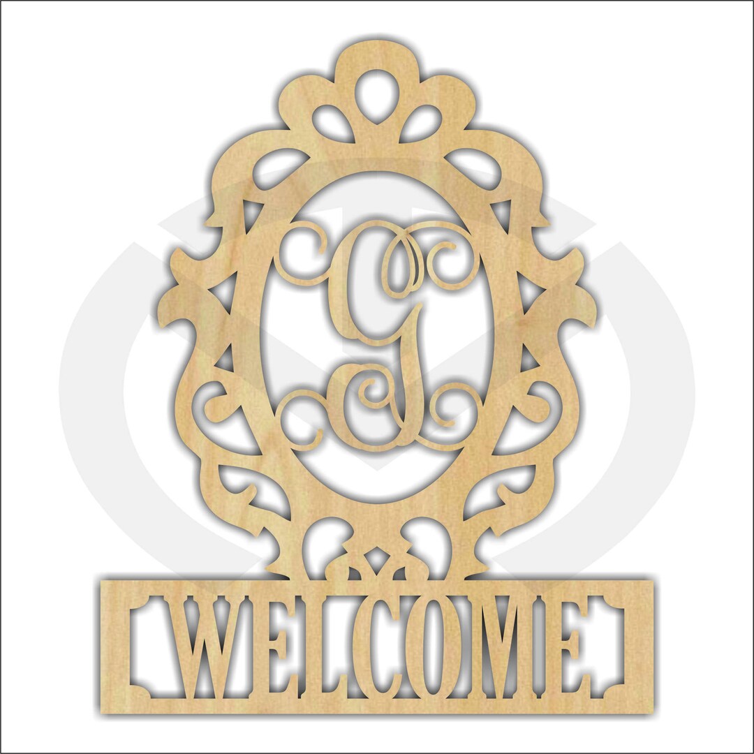 Ornate Welcome Frame - 01674C- With Initial & Name, Unfinished Wood ...