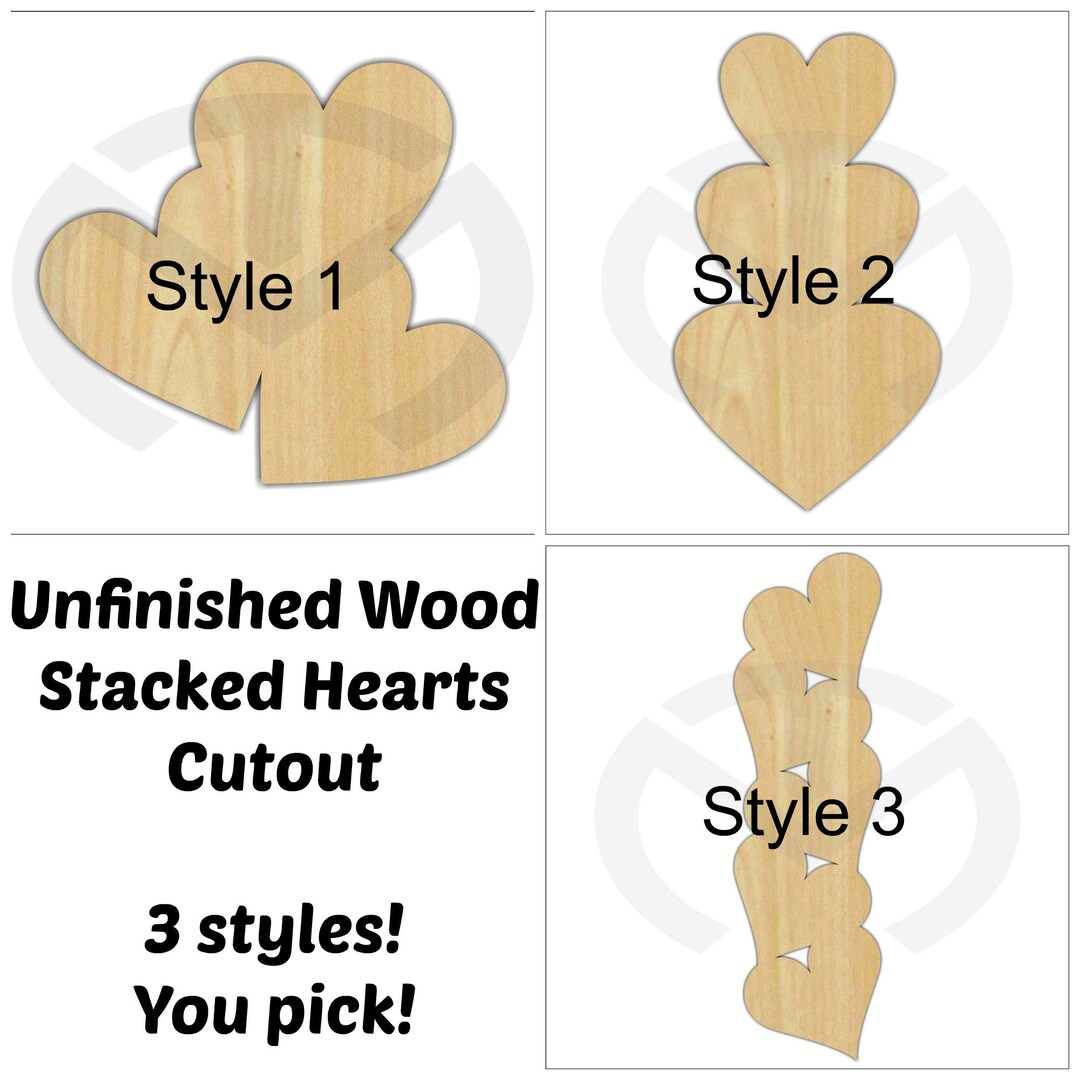 Unfinished Wood Stacked Hearts Laser Cutout, Door Hanger, Valentine's ...
