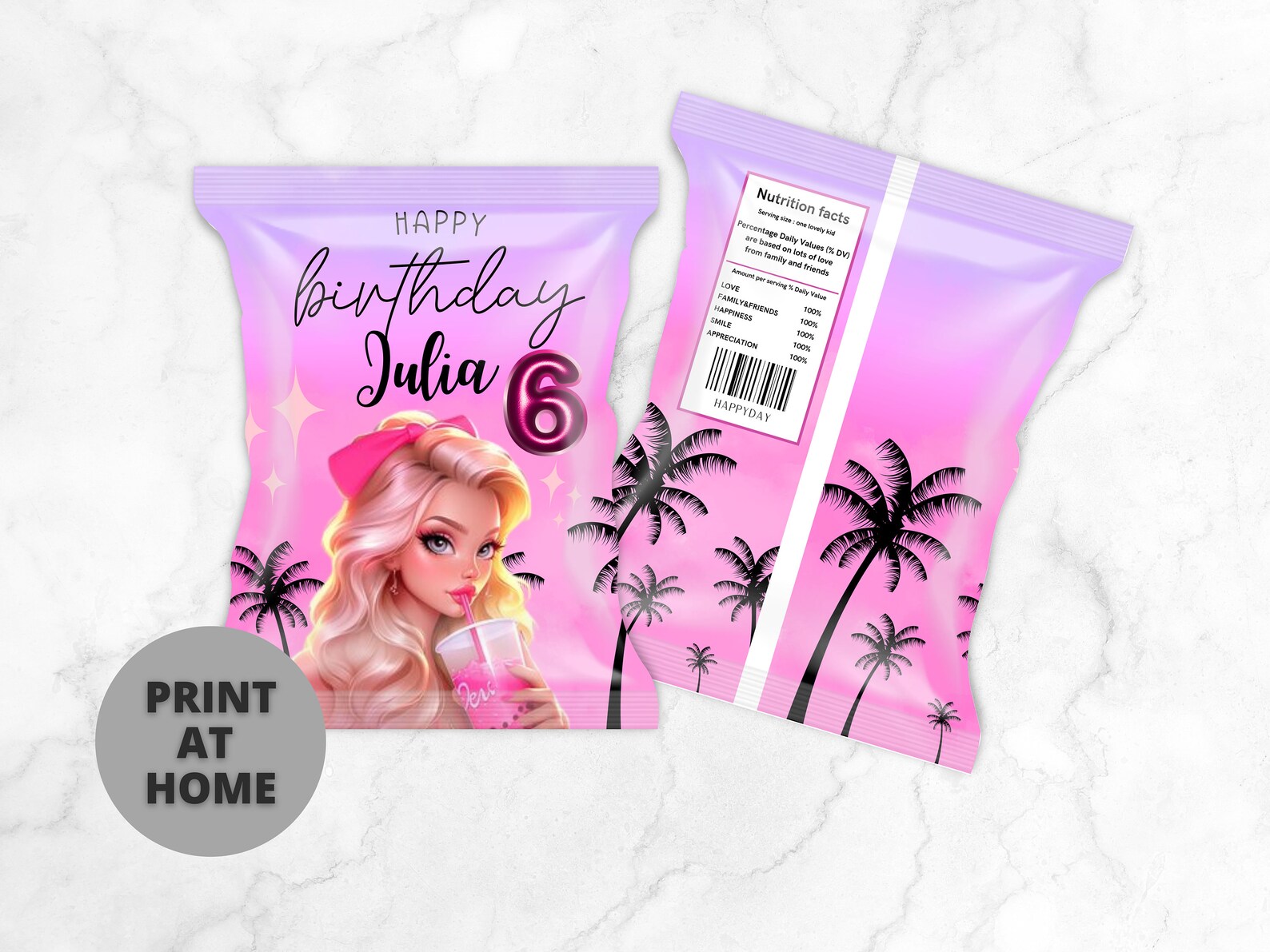 Barbie Chip Bags Template, Barbie Anniversary Favors, Barbie Girl Party ...