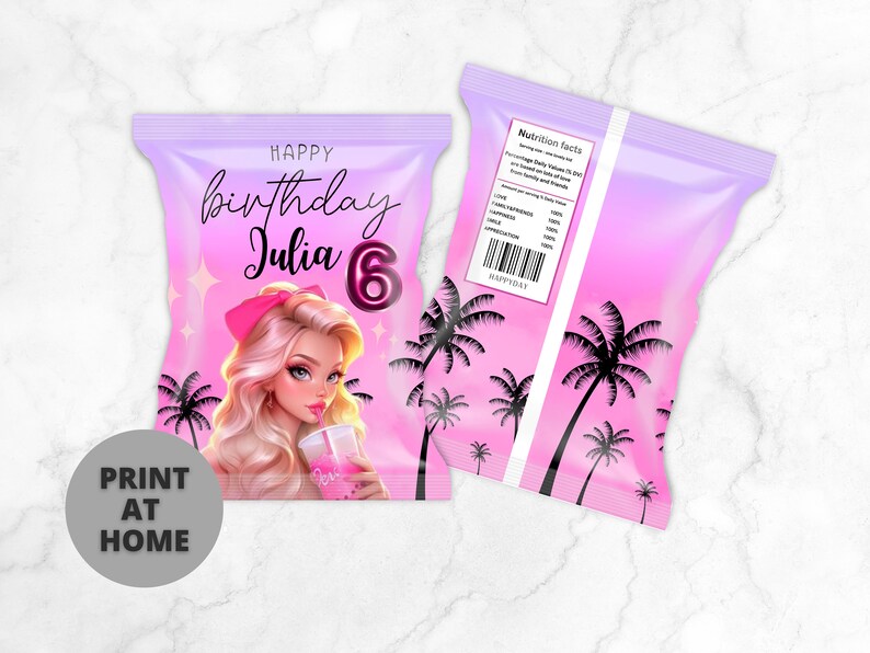 Barbie Chip Bags Template, Barbie Anniversary Favors, Barbie Girl Party ...