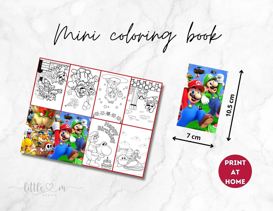 Mini Mario Bros Coloring Book for Kids Fun Travel Activity, Party Favor ...
