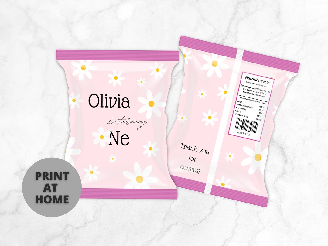 Daisy Chip Bags Template, Floral Theme Party Favors, Spring Daisy Party ...