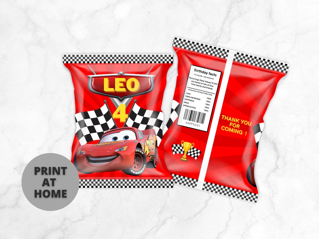 Cars Chip Bags Template to Print, Customizable Car Chip Bag Template ...