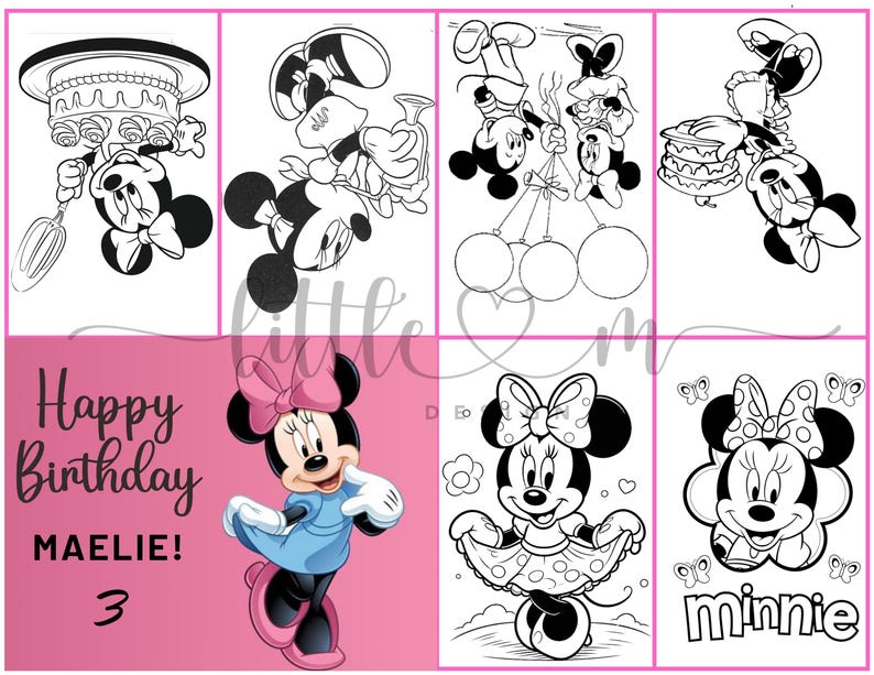 Mini Coloring Book Minnie Mouse, Mini Book to Fold for Birthday, Color ...