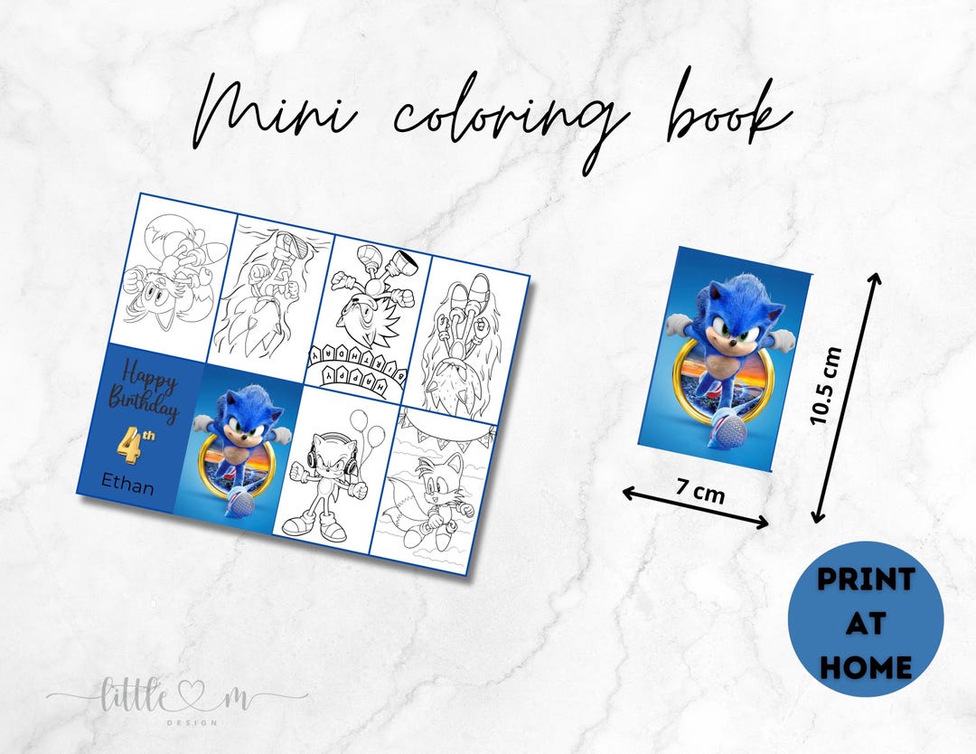 Mini Coloring Book Sonic, Sonic Mini Book to Fold for Birthday, Color ...