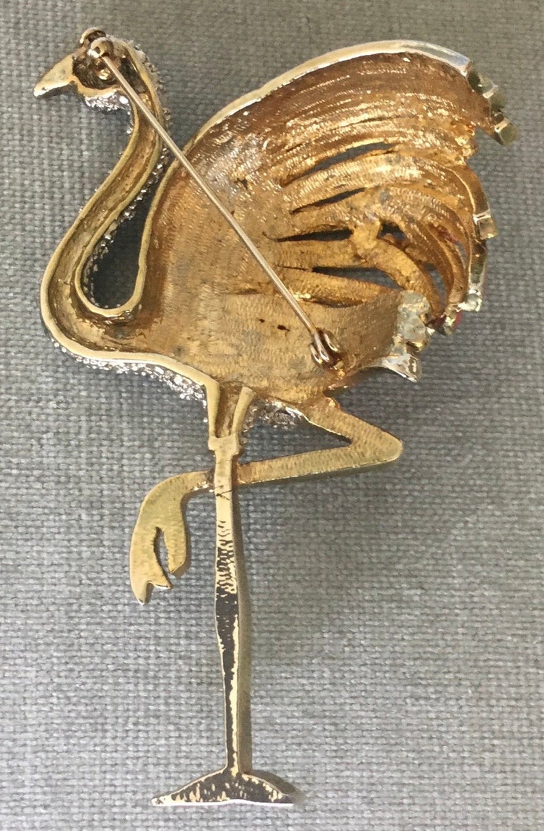 Enormous PINK ENAMEL FLAMINGO Brooch Pin Diamanté Crystal - Etsy