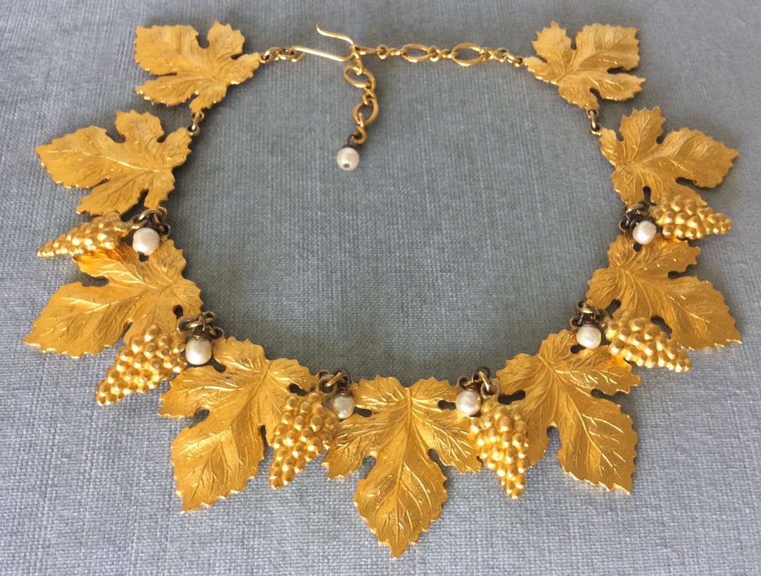 Sculptural Judith WORACEK MULLEN Grape LEAVES Bunches & Pearls Choker ...