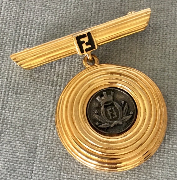 Iconic FENDI Signed LOGO COIN Insignia Crest Bar Meda… - Gem