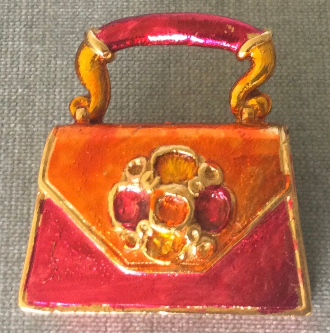 Vibrant JACKY De G FRANCE Signed Kelly BAG Pink Resin Brooch Pin ...