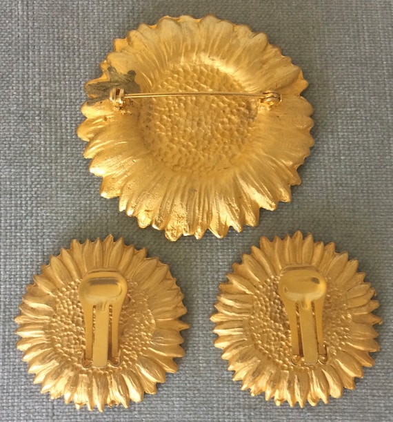Divine MISH Huge SCULPTURAL SUNFLOWER Brooch Pin & Ea… - Gem
