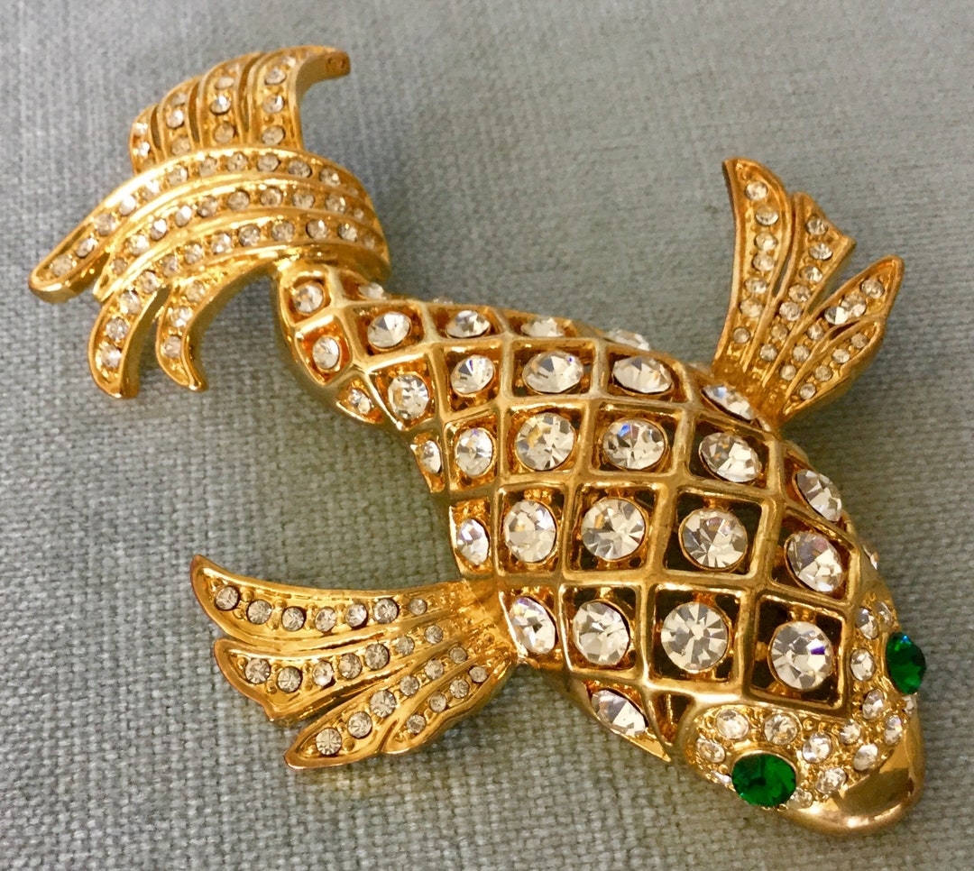 Bursting JEWELED Clear DIAMANTÉ Huge KOI Goldfish Crystal Emerald ...