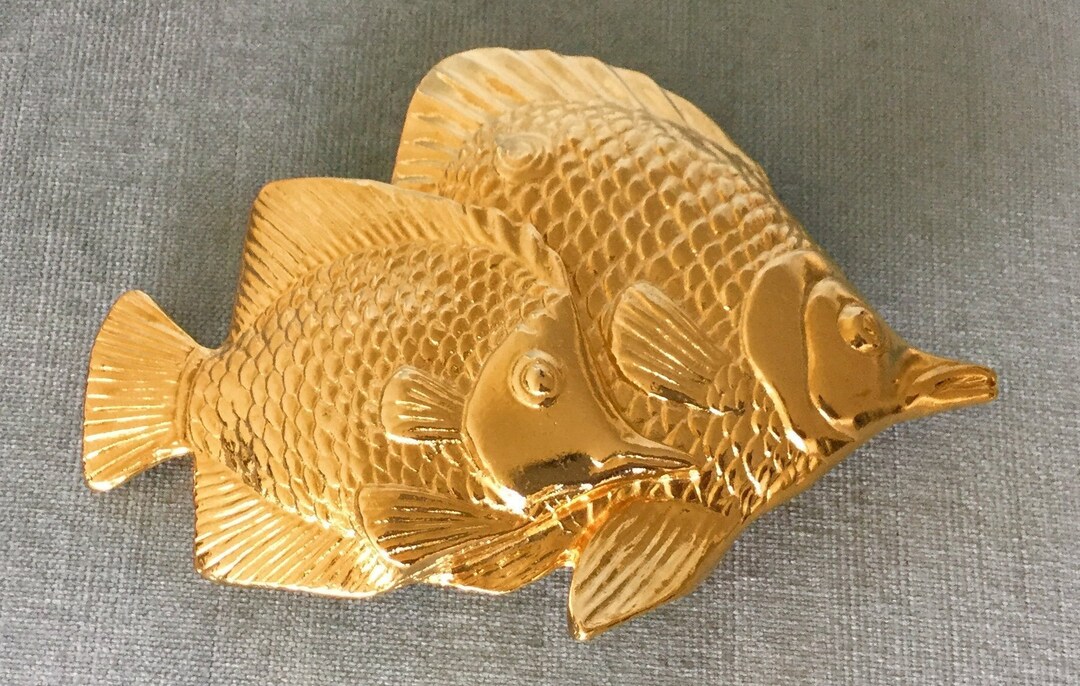 Gorgeous Double KOI GOLDFISH Signed MUSI Gold Metal Big Belt Buckle ...