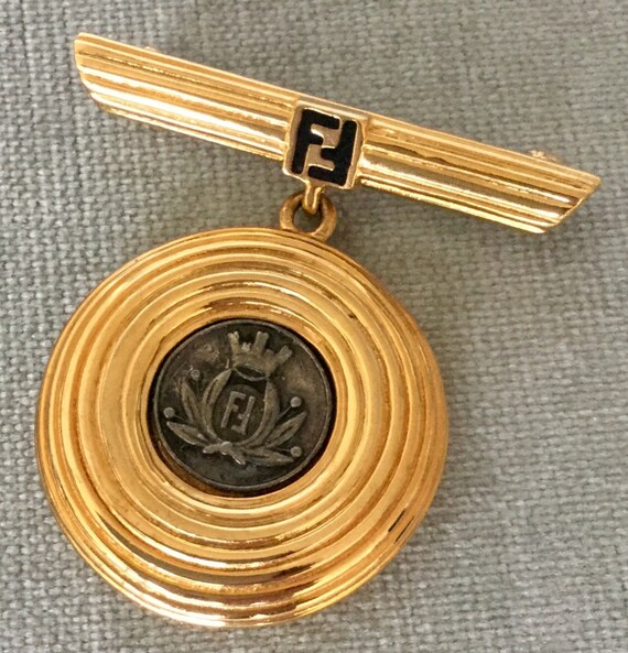 Iconic FENDI Signed LOGO COIN Insignia Crest Bar Meda… - Gem