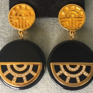 LOUIS FERAUD Signed LOGO Discs Black Lucite 3” Drop Dangle Earrings ...