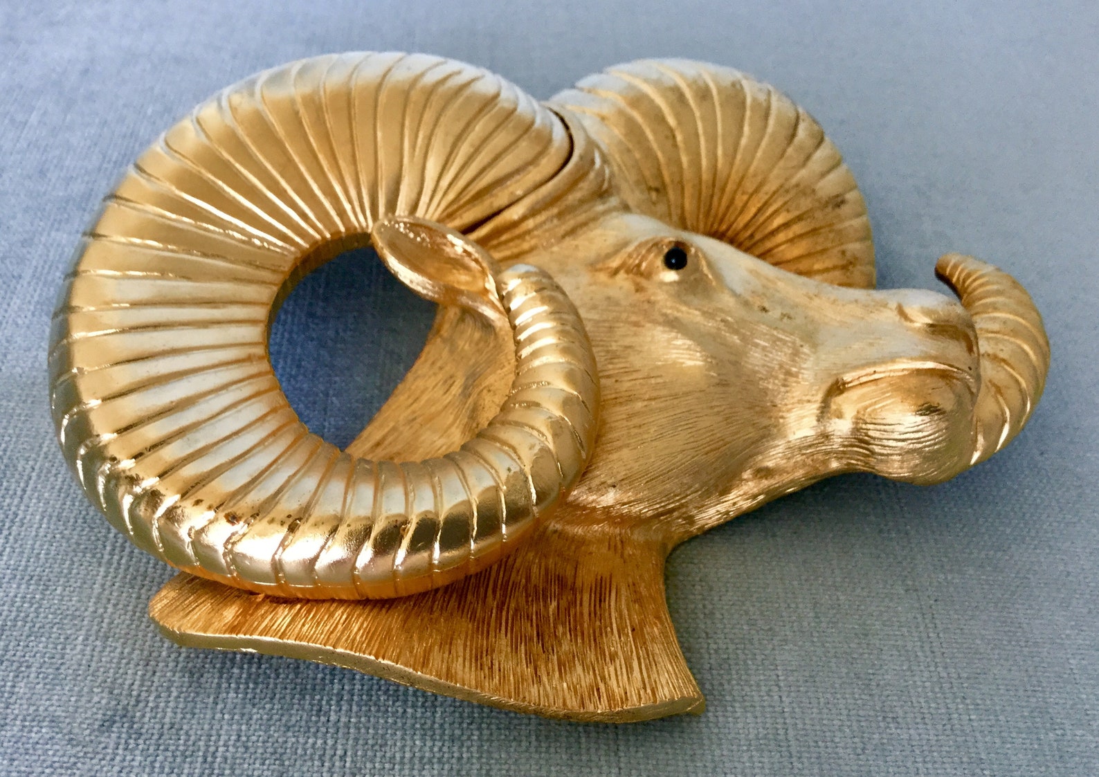 Monumental RAM'S HEAD Signed MUSI Gold Metal W/black Eye - Etsy