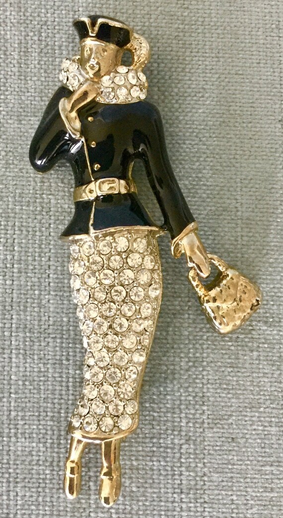 Glamorous CAROLEE WOMAN With BAG 3 1/4 Brooch Pin Black - Etsy
