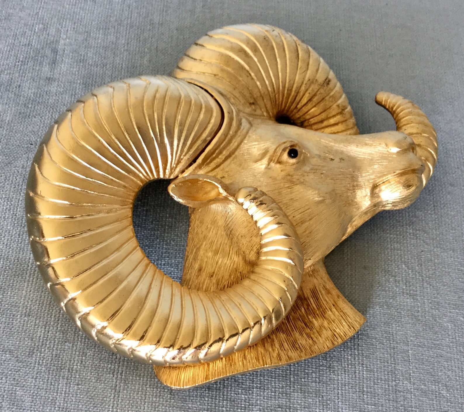 Monumental RAM'S HEAD Signed MUSI Gold Metal W/black Eye - Etsy