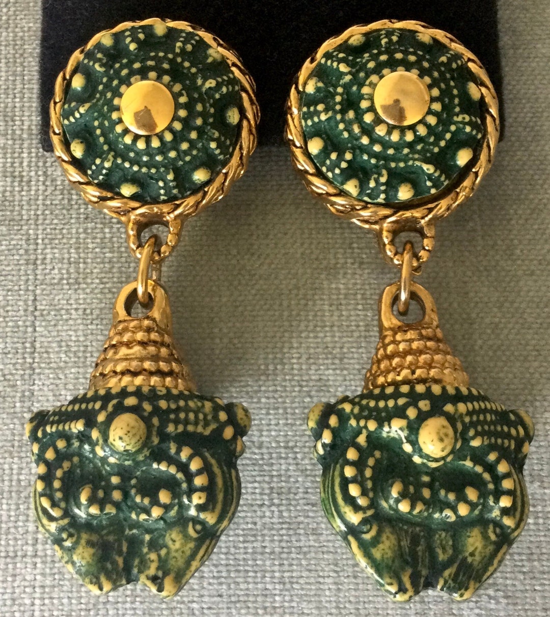 Sculptural KALINGER Paris Signed Ram’s HEAD Charm Drop Dangle Earrings ...