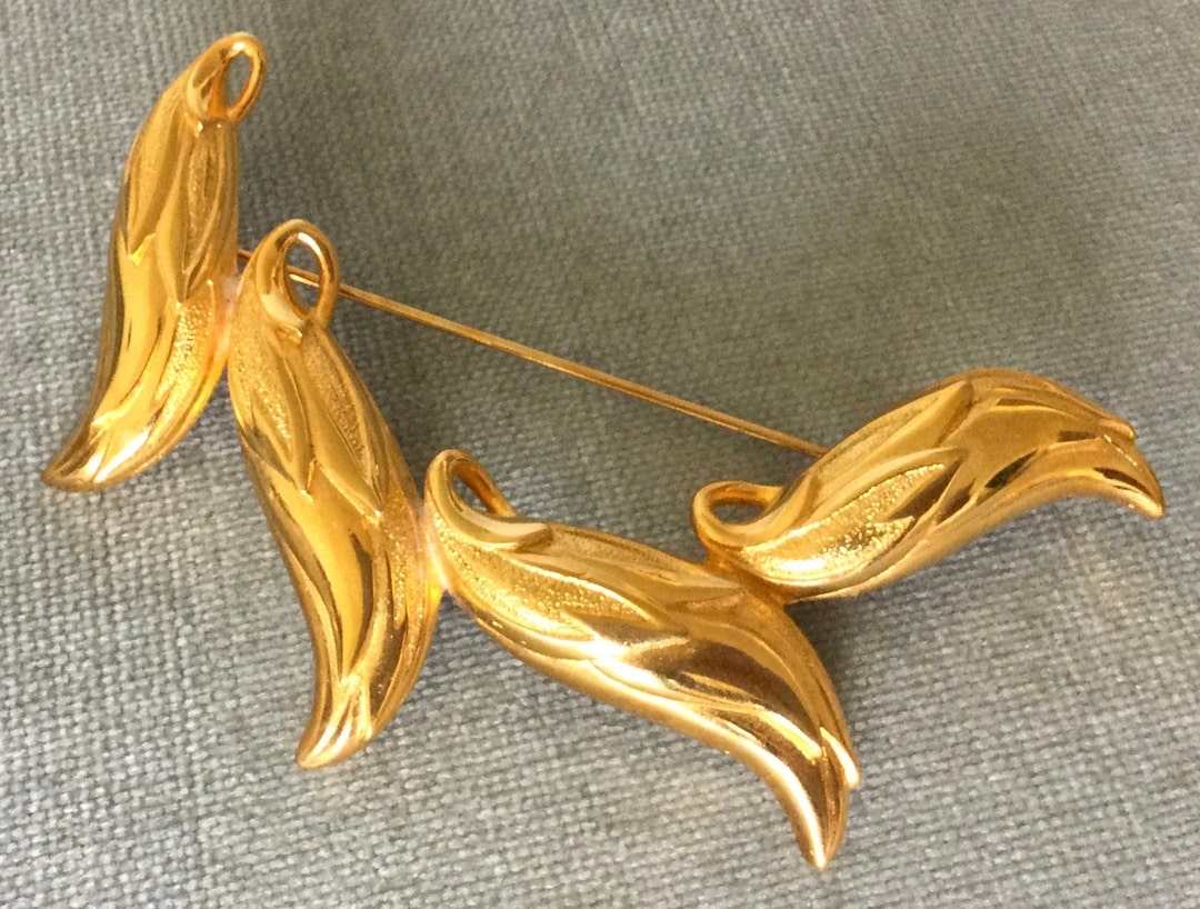 Massive FENDI Signed 3 1/2" PEA PODS Brooch Pin Art Deco Gold Metal ...