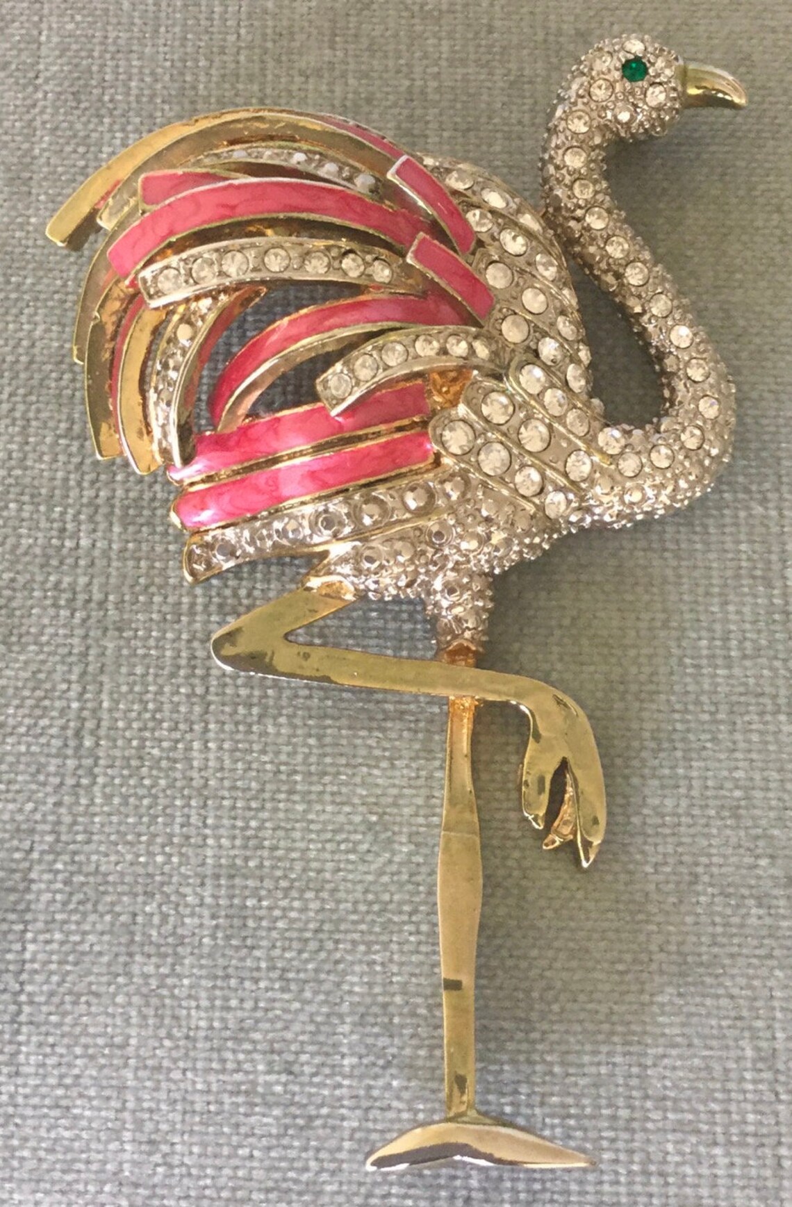 Enormous PINK ENAMEL FLAMINGO Brooch Pin Diamanté Crystal - Etsy