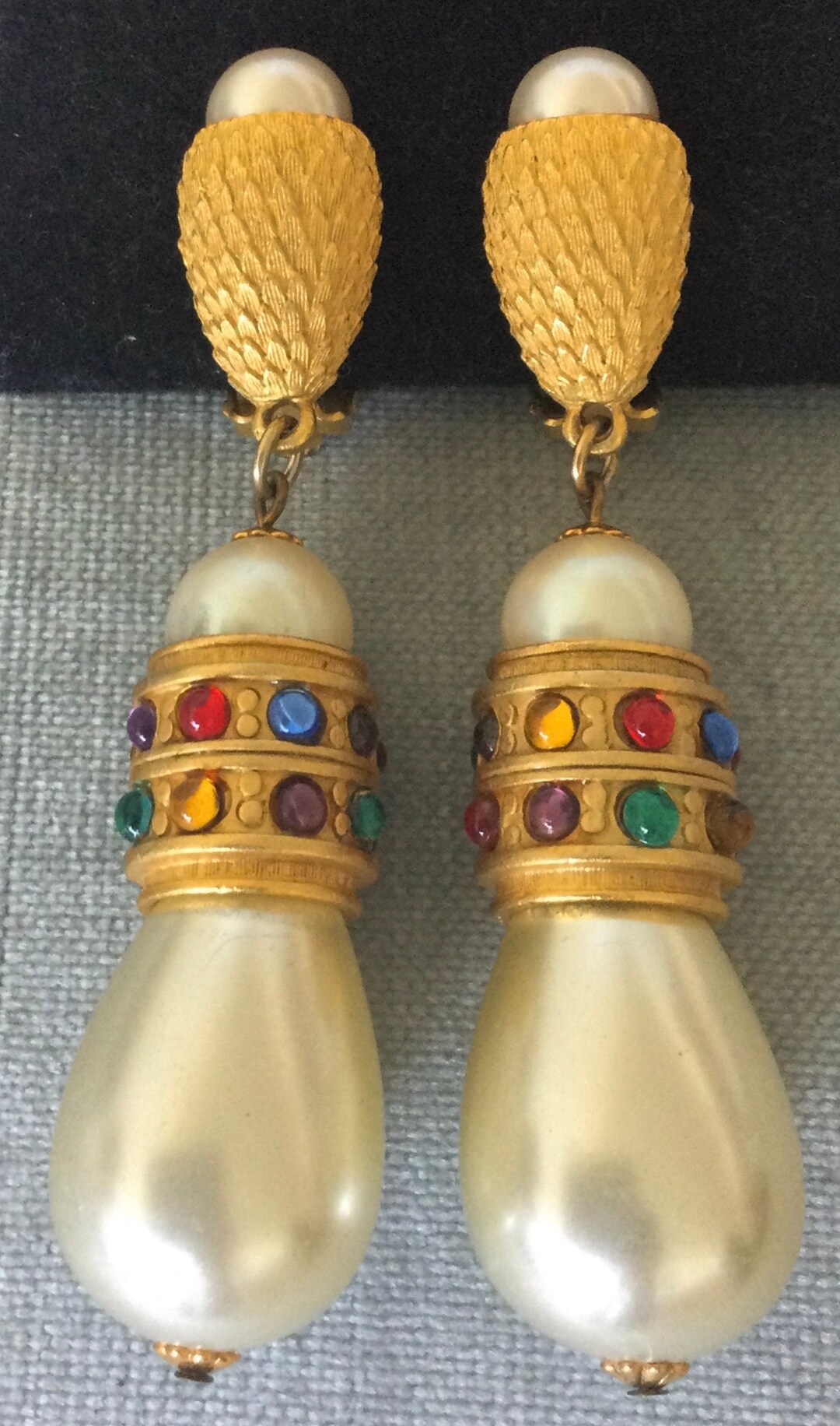 Massive ACORN & PEARL MULTICOLOR Crystals 3 1/4 Long Teardrop Charm ...