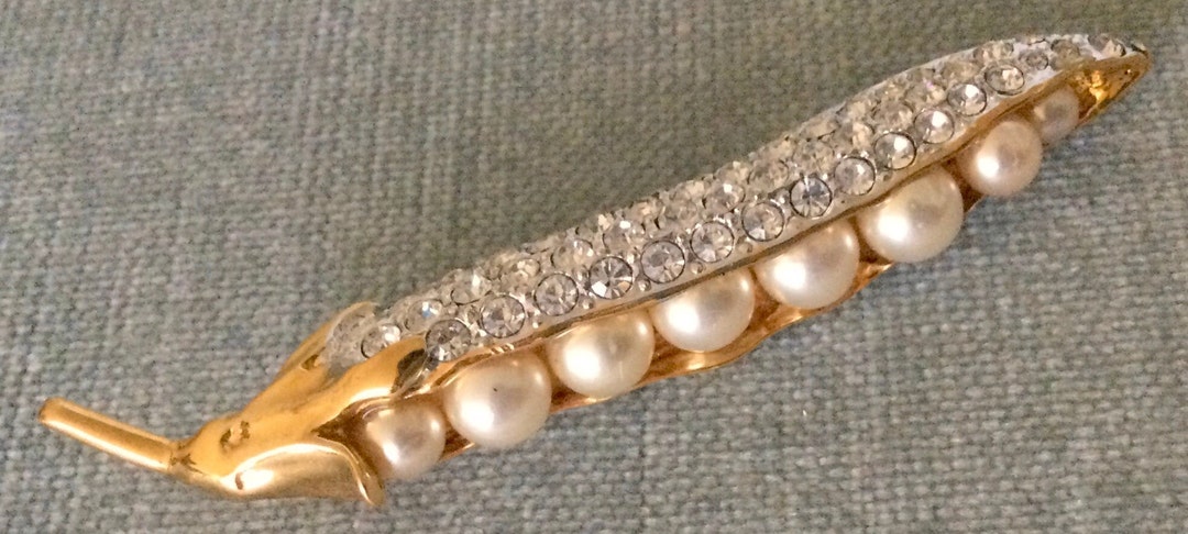 Rare CAROLEE Signed PEA POD With Pearls & Crystals Art Deco Brooch Pin ...