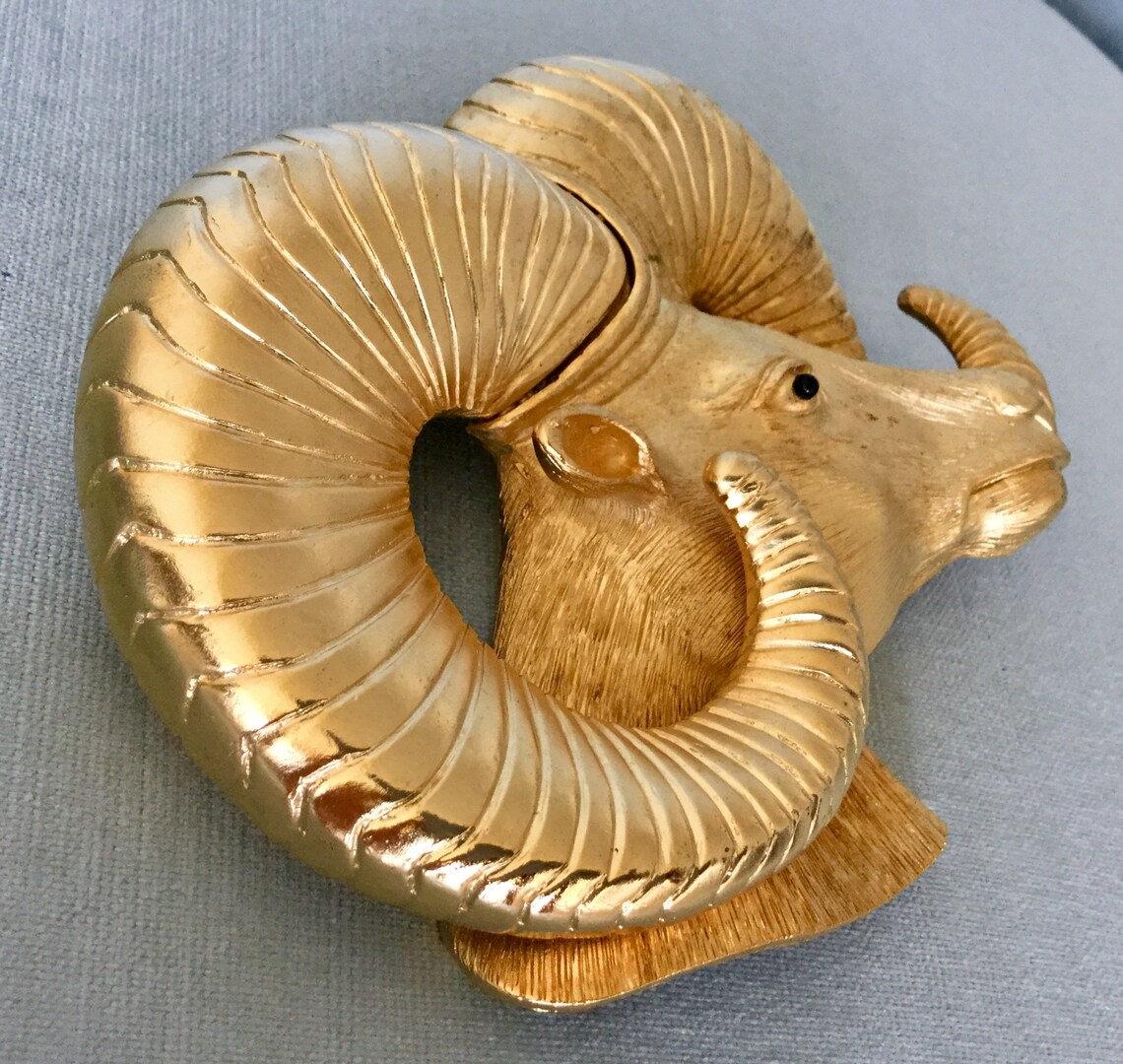 Monumental RAM'S HEAD Signed MUSI Gold Metal W/black Eye - Etsy