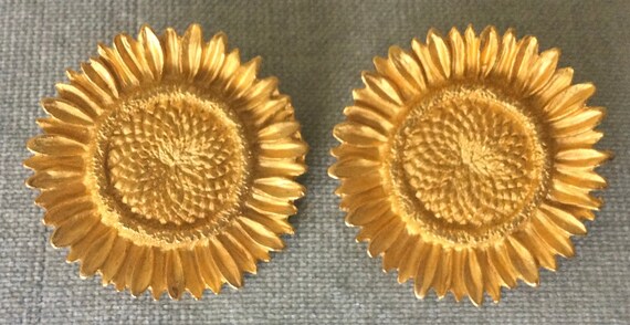 Divine MISH Huge SCULPTURAL SUNFLOWER Brooch Pin & Ea… - Gem