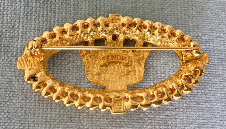 Chic FENDI Signed Diamanté CROWN LOGO Black Enamel Brooch Pin - Etsy