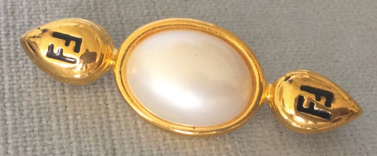 Gorgeous FENDI Signed LOGO PEARL Bar Brooch Pin Black Enamel - Etsy